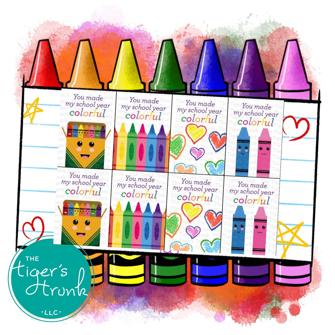 Printable End-of-year Teacher Cards, Crayon-themed Student Appreciation ...