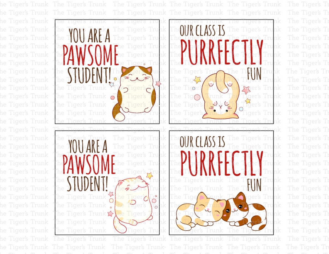 Printable Kitten Valentine Cards for Students, Cat-themed Gift From ...