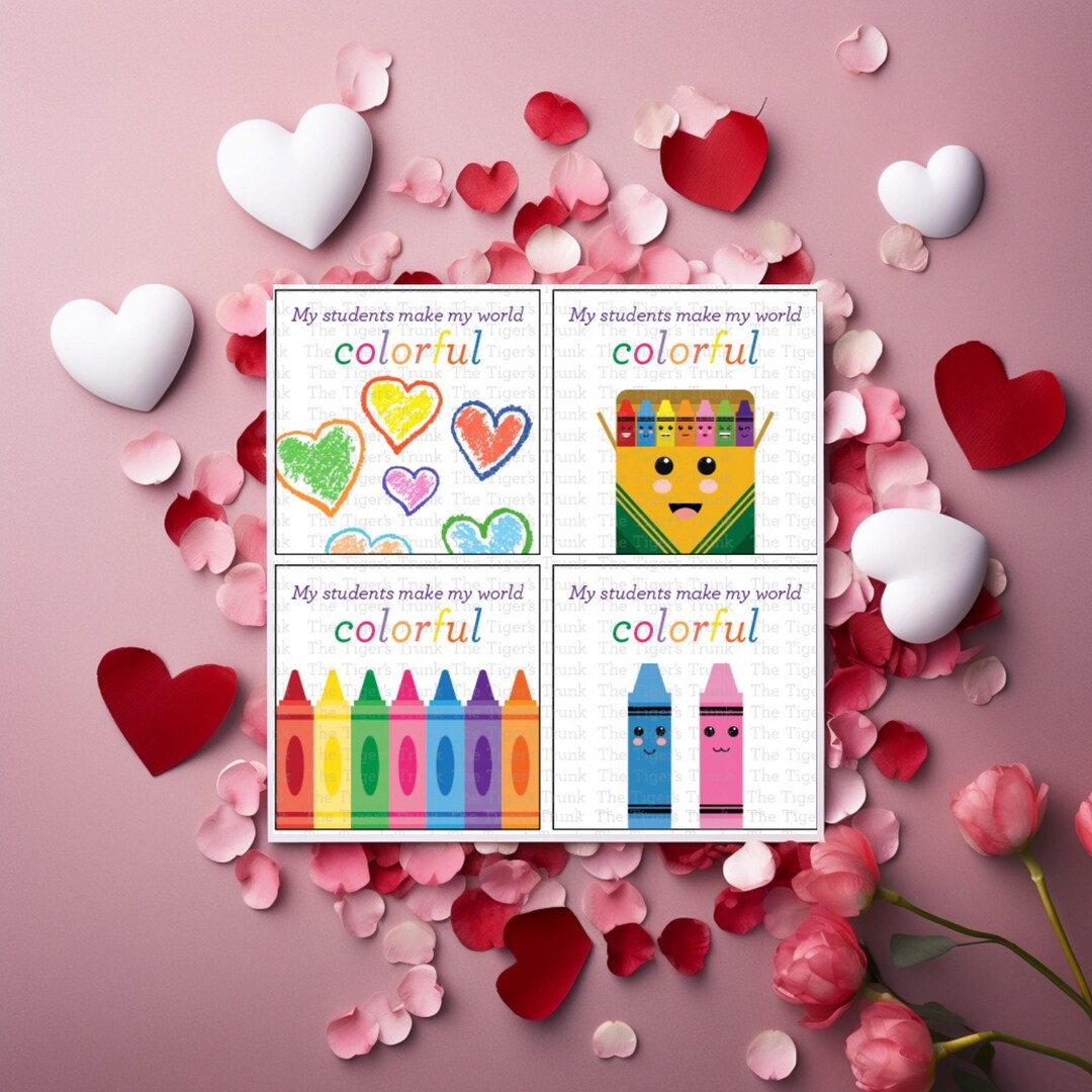 Teacher Valentine Tags for Students, Crayon-themed Printable Tags ...