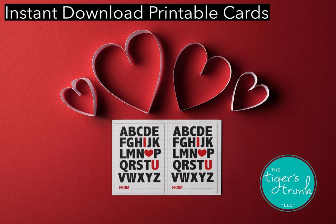 Printable Valentine’s Day Cards for Kids, Abcs of Love Design, Large 2 ...