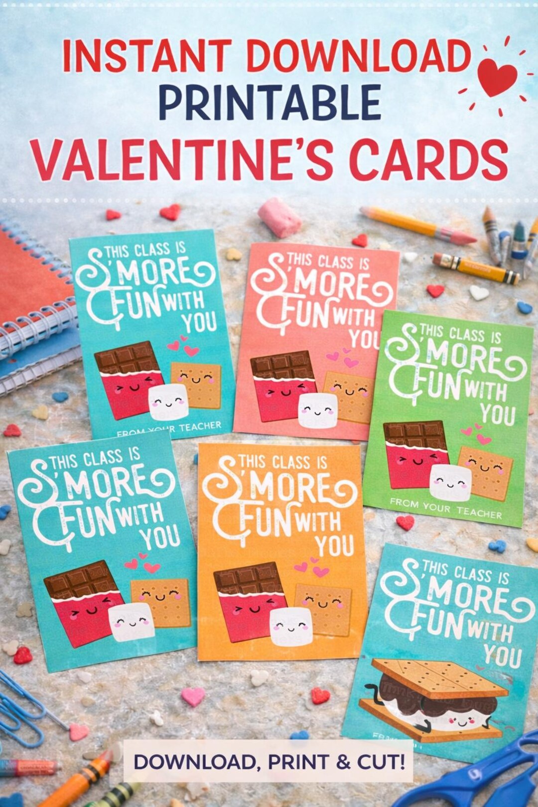 Printable Teacher Valentine Cards, Classroom Valentines Instant ...