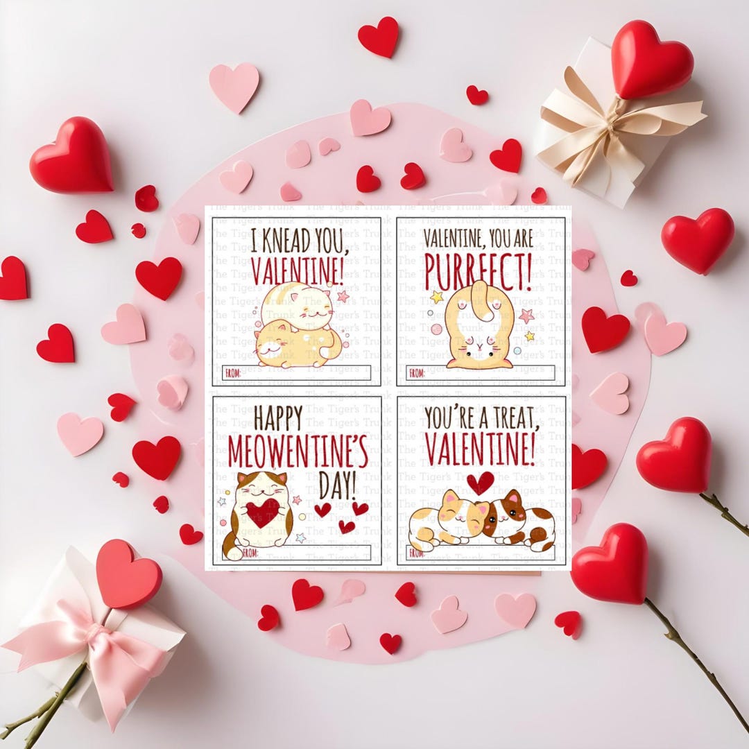Printable Cat Valentine Tags, Fun Valentine Treat Tags, Instant ...