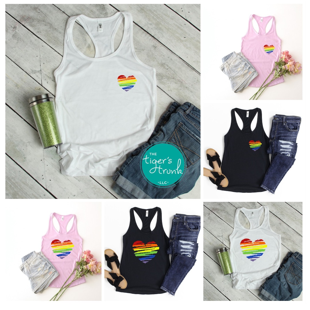 LGBTQ Support, Gay Pride Parade Outfits, Rainbow Pride Heart Tank Top ...