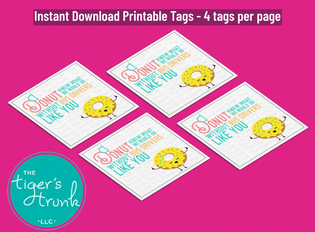 Printable Digital Donut Tag, Bus Driver Donut Gift, Downloadable Thank ...