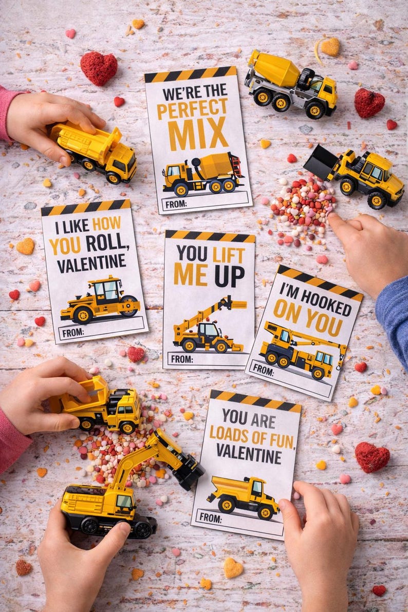 Construction Truck Printable Valentine's Day Cards - Etsy