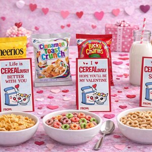 Cereal Valentines Printable, Instant Download Valentine Cards for Kids ...