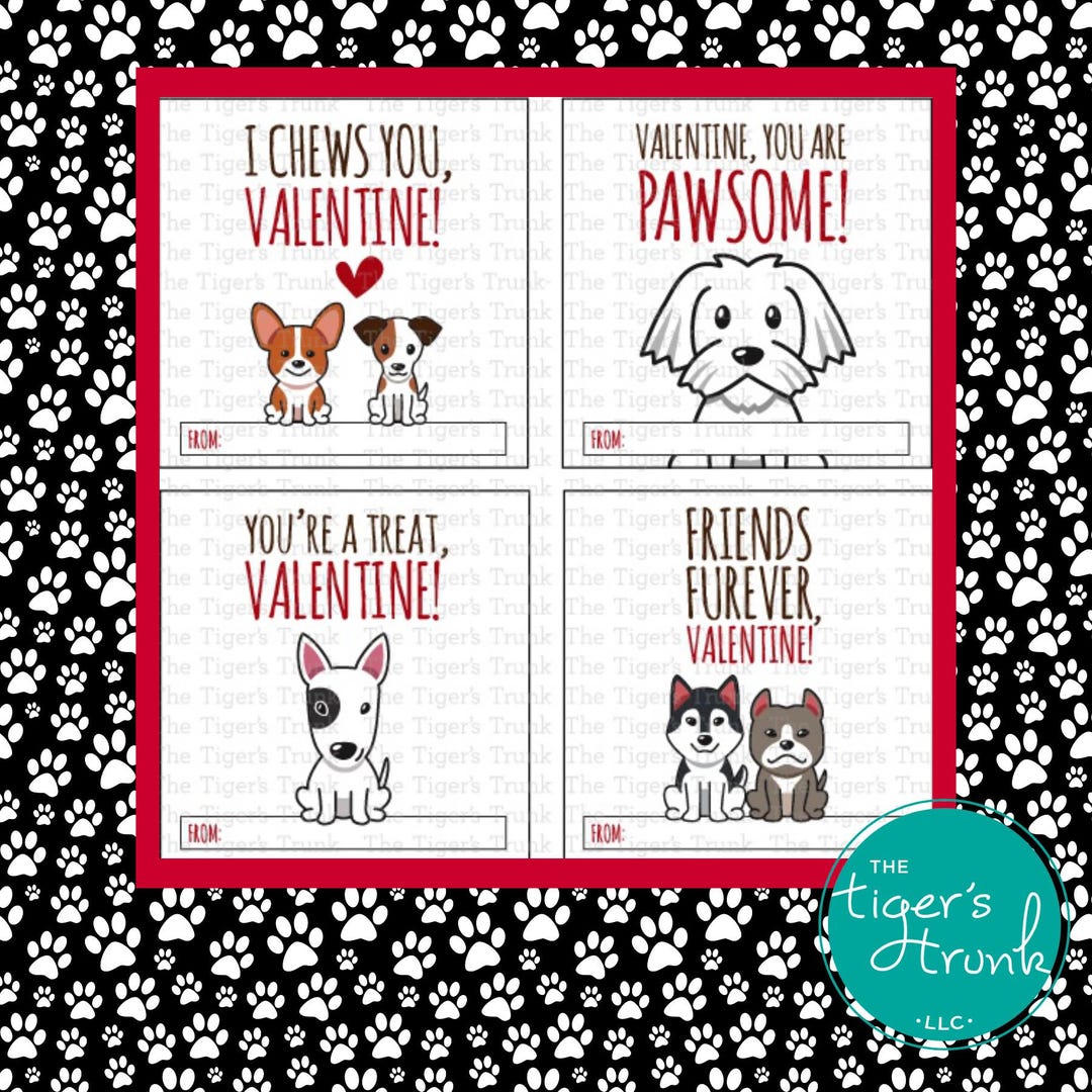 Puppy Valentines, Printable Valentine Tags for Kids, Printable ...