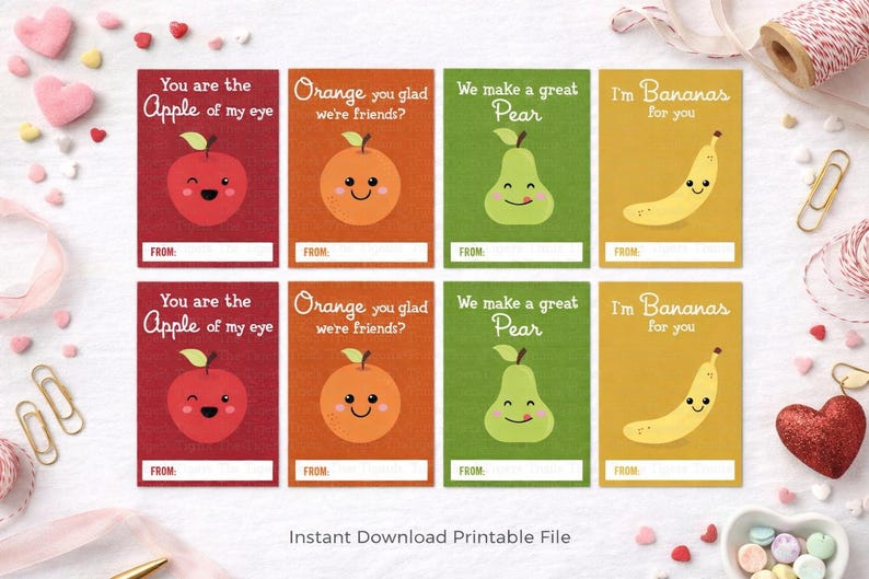 Fruit Themed Printable Valentine's Cards - Etsy