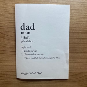 Funny Dad Definition Card, Printable Fathers Day Card for Dad Instant ...