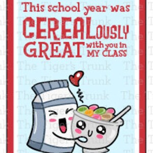 End of Year Cards for Students From Teachers, Cereal Printable Cards ...