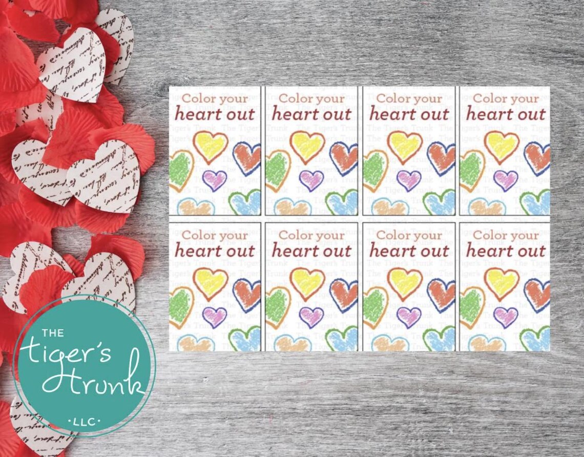 Kids Valentine Cards Printable, Color Your Heart Out, Classroom ...