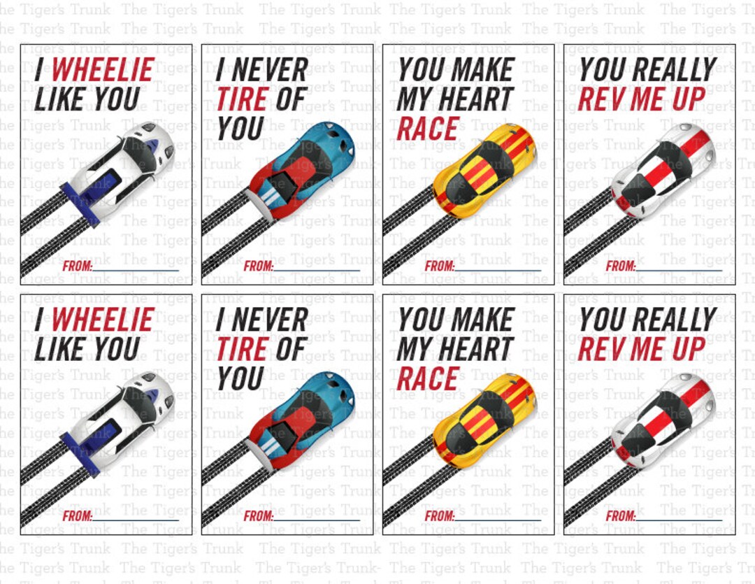 Racecar Valentines Day Card, Classmate Valentine, I Wheelie Like You ...