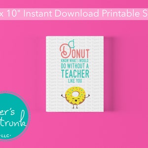 Teacher Appreciation Sign Printable, Donut-themed Instant Download PDF ...