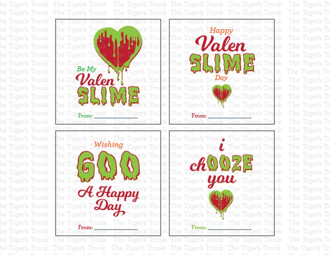 Printable Valentines Cards, Slime Themed Vday Cards, Instant Download ...