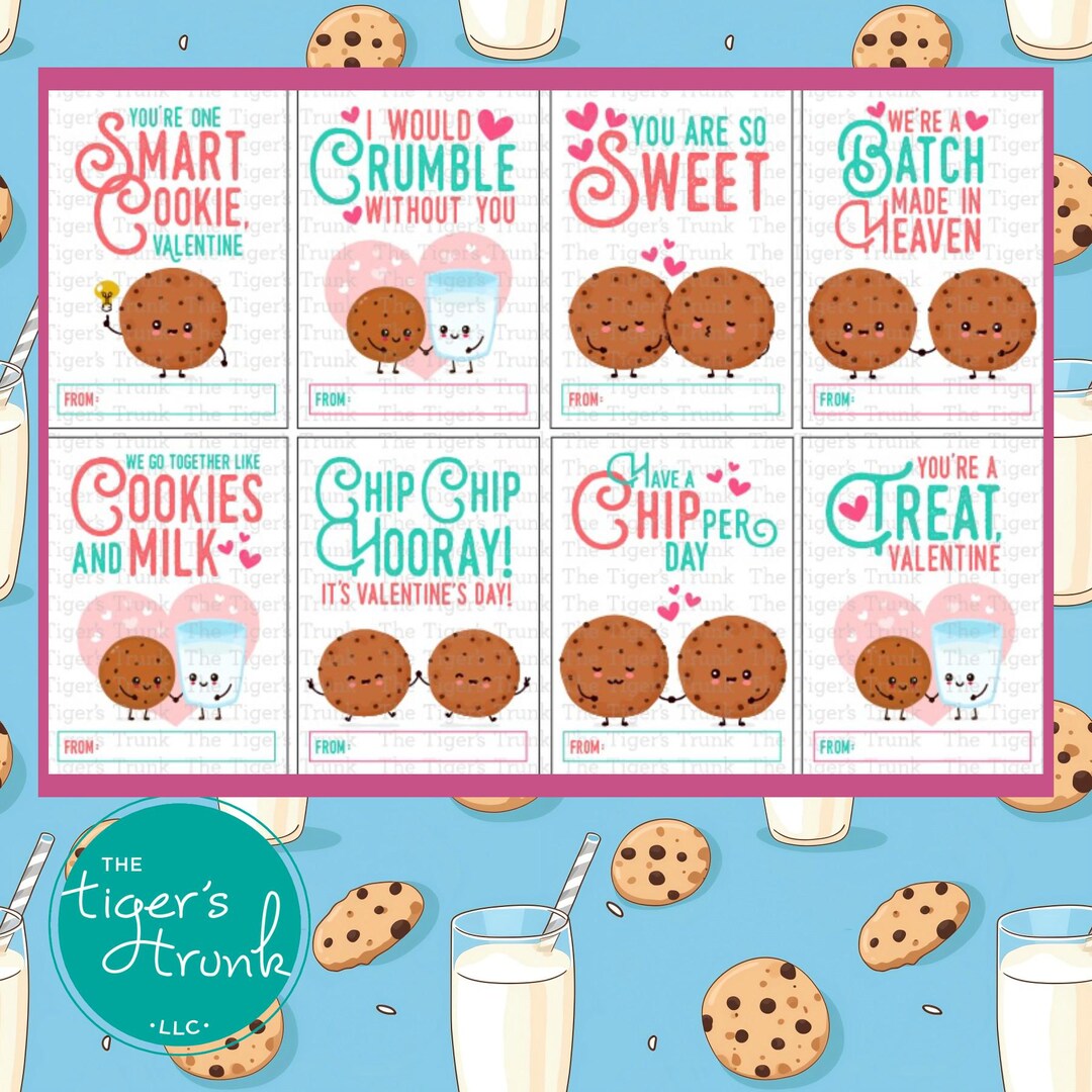 Cookie Valentine Cards: Kids Printable Classroom Favors (digital ...