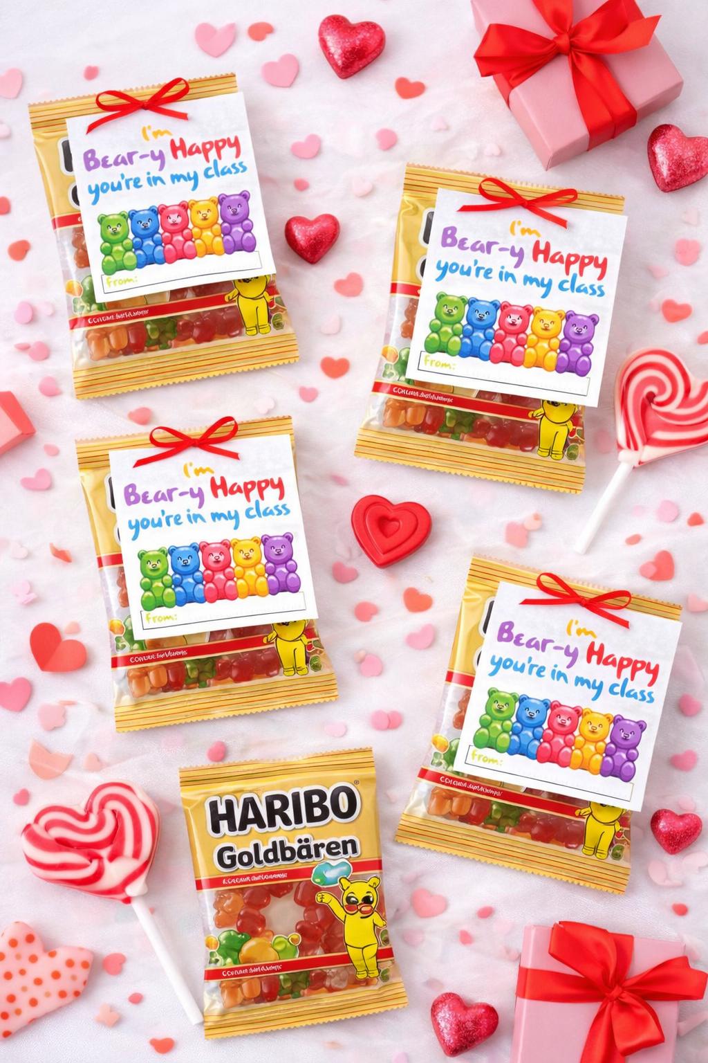 Bear Valentine Card Printable, I’m Beary Happy You’re in My Class, Cute ...