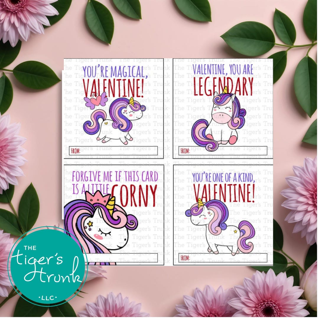Printable Unicorn-themed Valentine Tags, Fun Classroom Gift Bag Tags ...