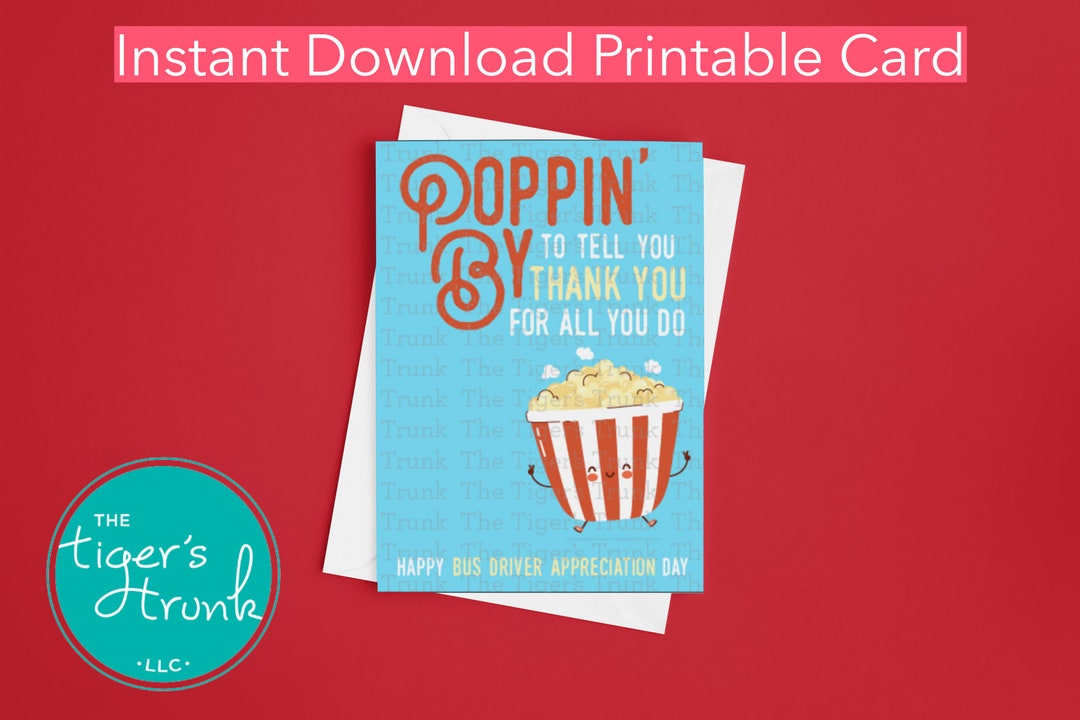 Popcorn Theme Printable Card for School Bus Driver Appreciation ...