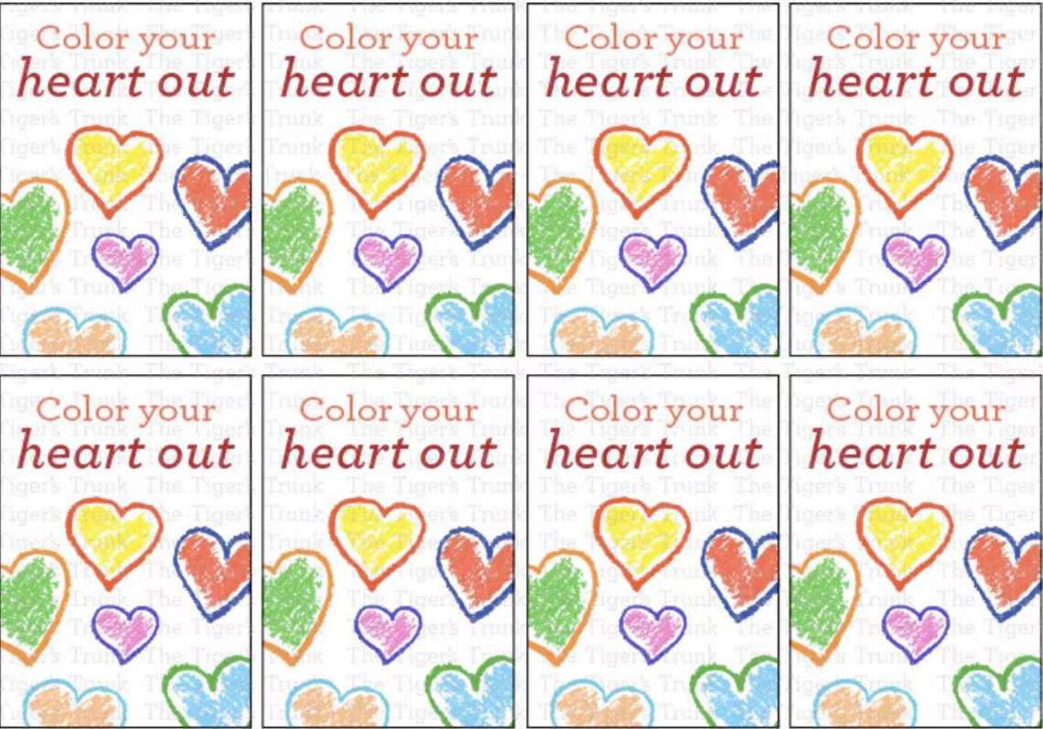 Kids Valentine Cards Printable, Color Your Heart Out, Classroom ...