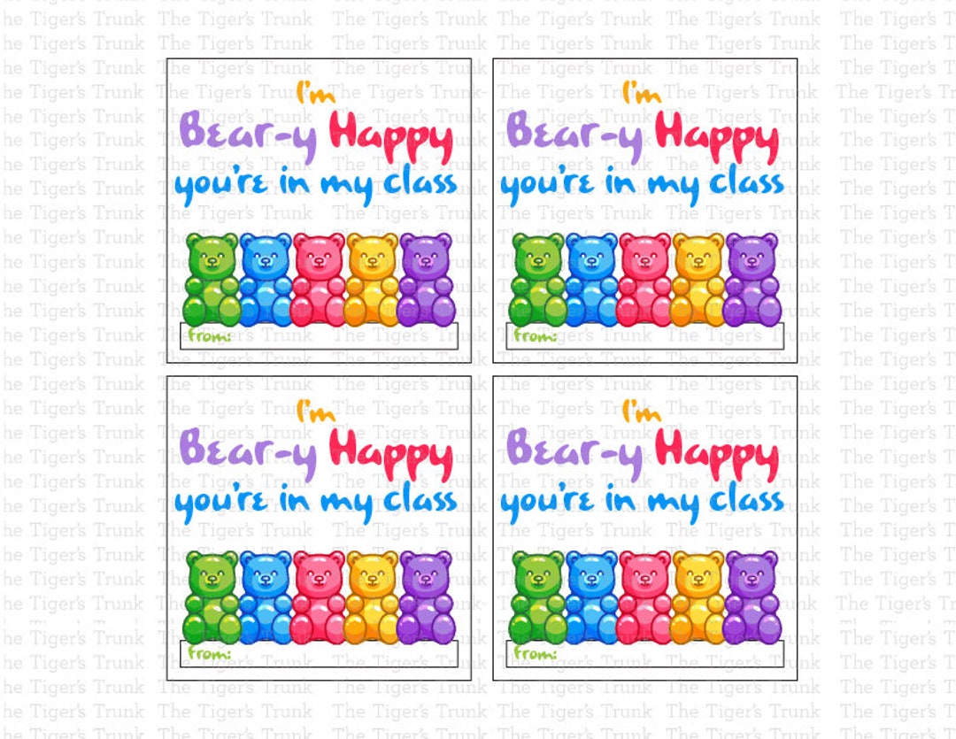 Printable Valentines Cards for Students, Bear-theme Gifts From Teacher ...