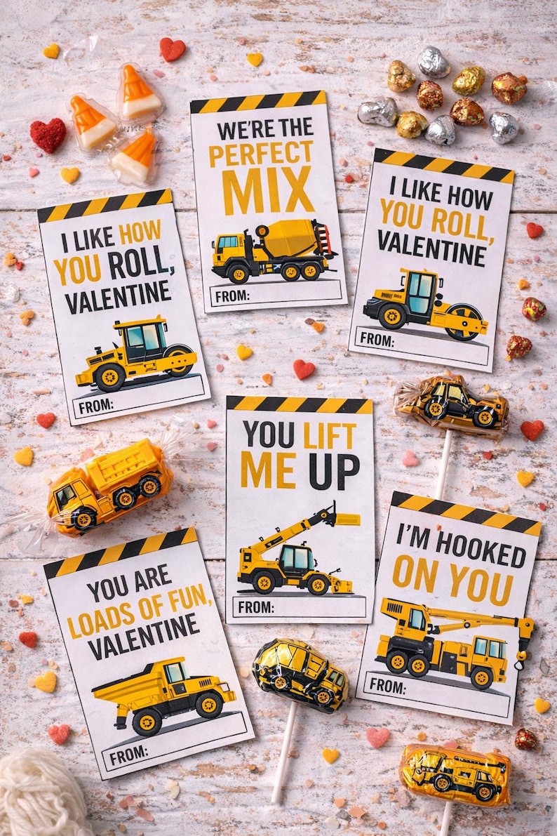 Construction Truck Printable Valentine's Day Cards - Etsy