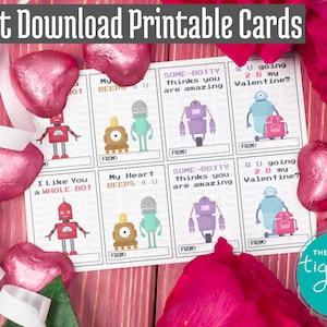 Robot-themed Valentine Cards, Instant Download Printable Valentines for ...