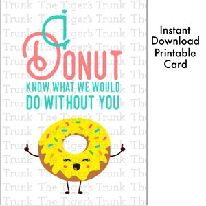 Donut Appreciation Printable Card, Donut Theme Gift for Staff, Instant ...
