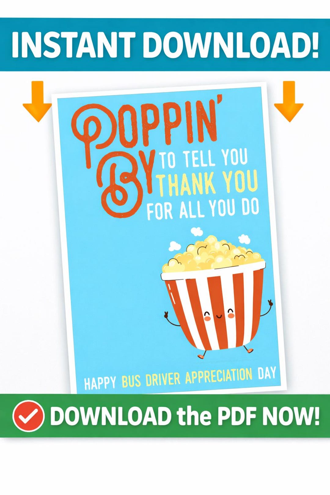 Bus Driver Appreciation Card Printable, Poppin Thank You Card, School ...