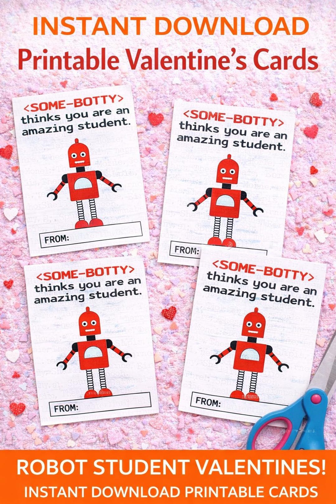 Teacher Valentine Cards Printable, Instant Download Robot Valentines ...