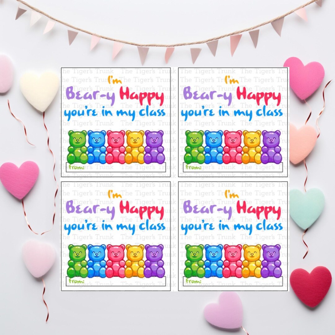 Printable Valentine Tags for Teachers, Sweet Bear Design, Instant ...
