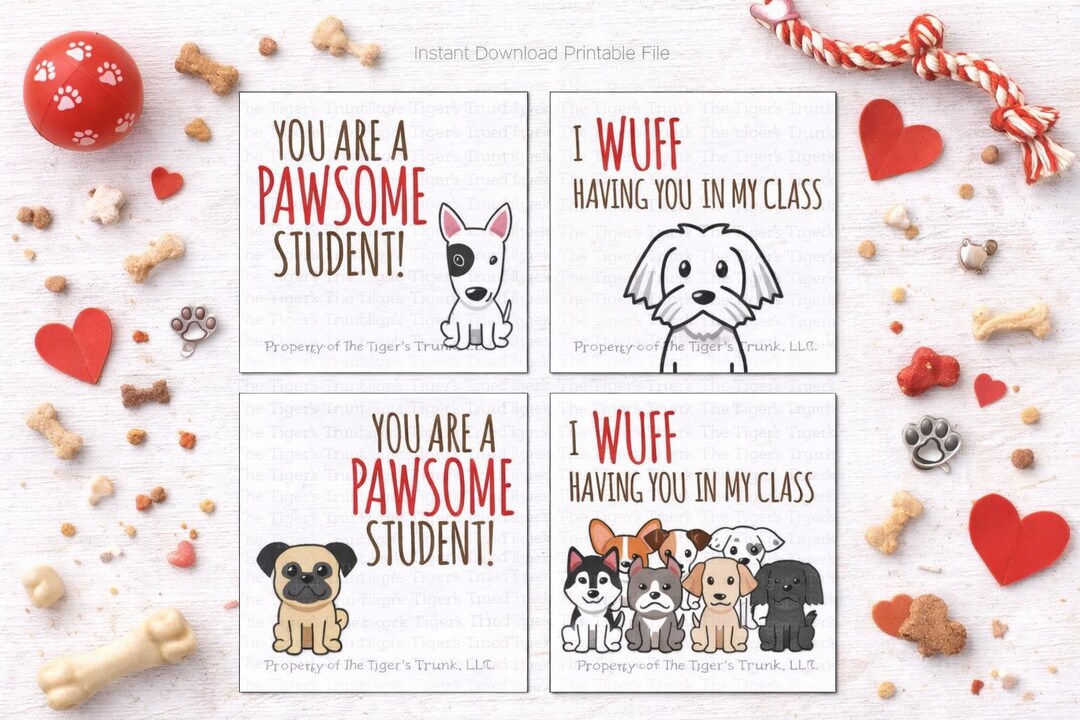 Pawsome Valentine Cards for Students, Dog Theme (printable PDF) - Etsy