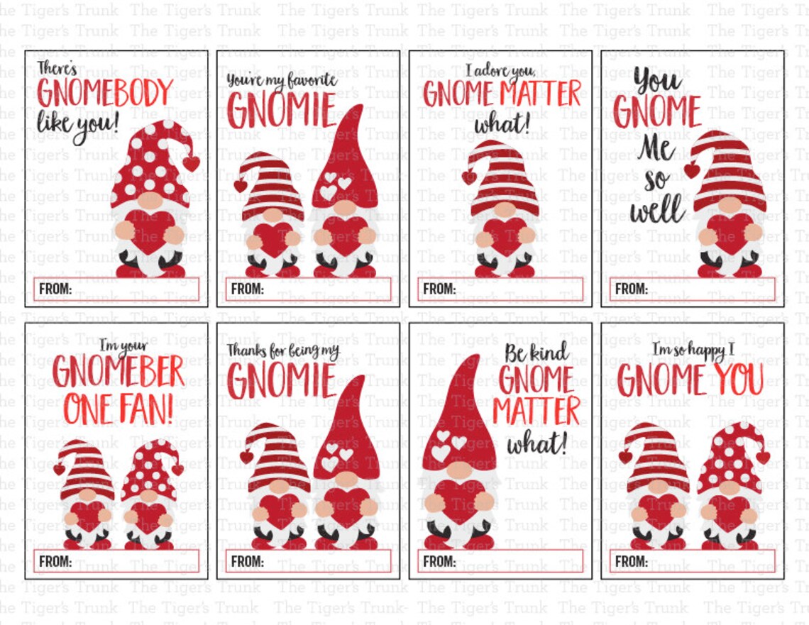 Printable Gnome Valentine Cards: Kids Classroom Exchange (digital ...