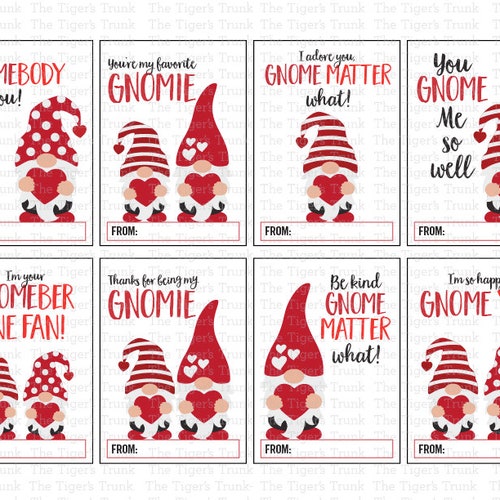 Gnome Valentine Cards Printable Valentines Cards Digital - Etsy