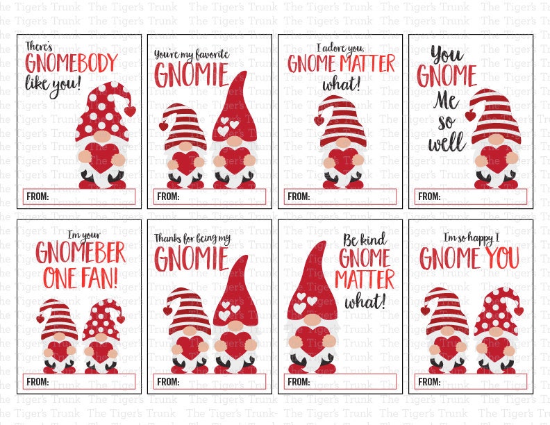 Printable Gnome Valentine Cards: Kids Classroom Exchange (digital ...