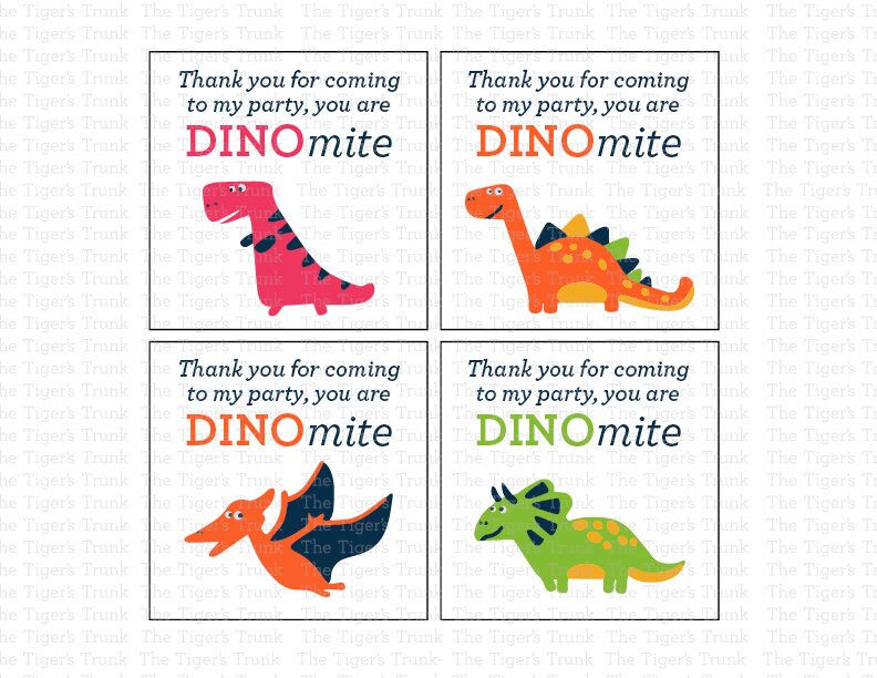 Dinosaur Birthday Favor Tags: Dino-mite Thank You Cards (PDF) - Etsy