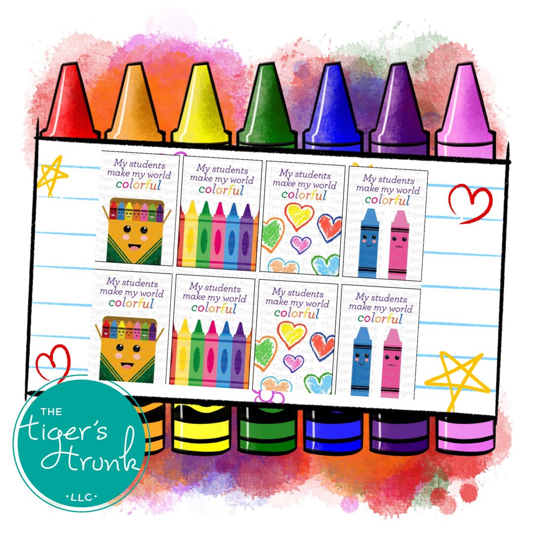 Teacher Valentine Cards for Students, Crayon-themed Printable Cards ...