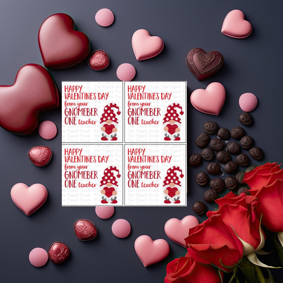 Teacher Valentine Cards for Students, Printable Gnome-themed Cards ...