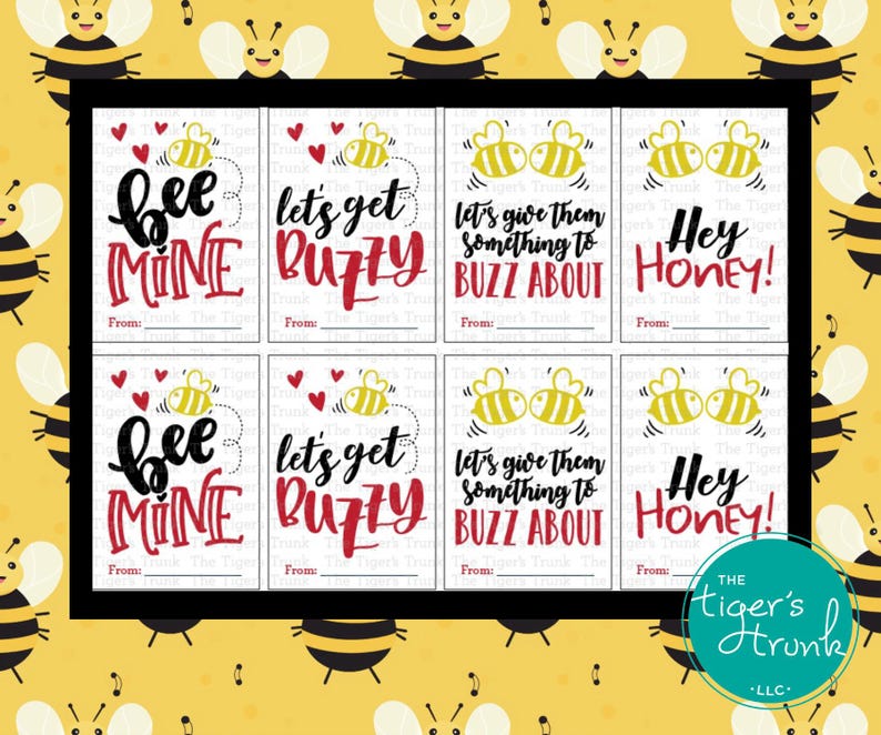 Printable Honey Bee Valentine Cards, Classroom Valentines (PDF) - Etsy