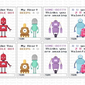 Robot-themed Valentine Cards, Instant Download Printable Valentines for ...