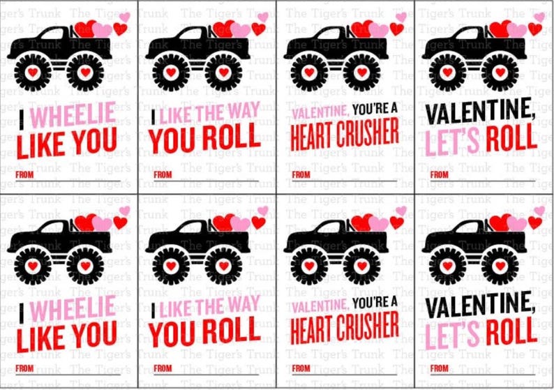 Monster Truck Valentine Cards, Kids Classroom Exchange (printable ...
