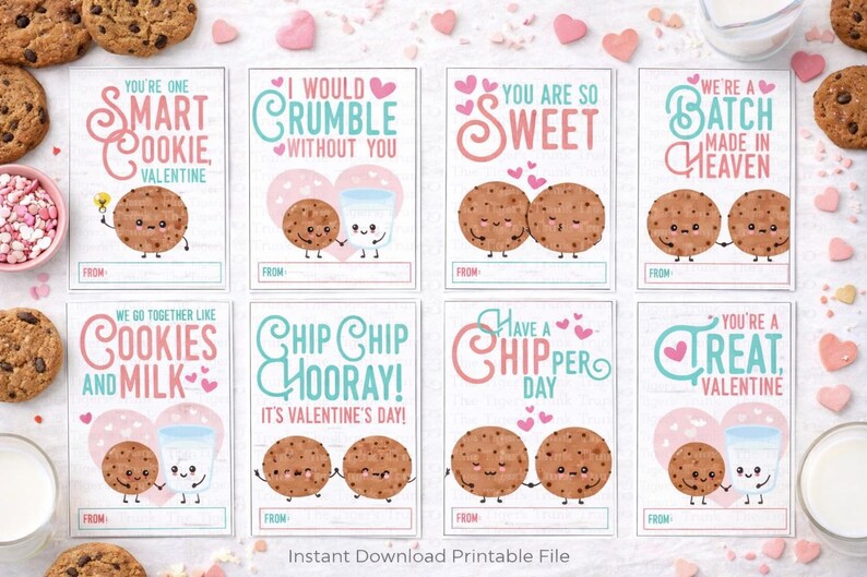Cookie Themed Printable Valentine's Day Cards - Etsy
