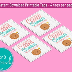 Cookie Appreciation Gift Tags: Printable Thank You Cards (PDF) - Etsy