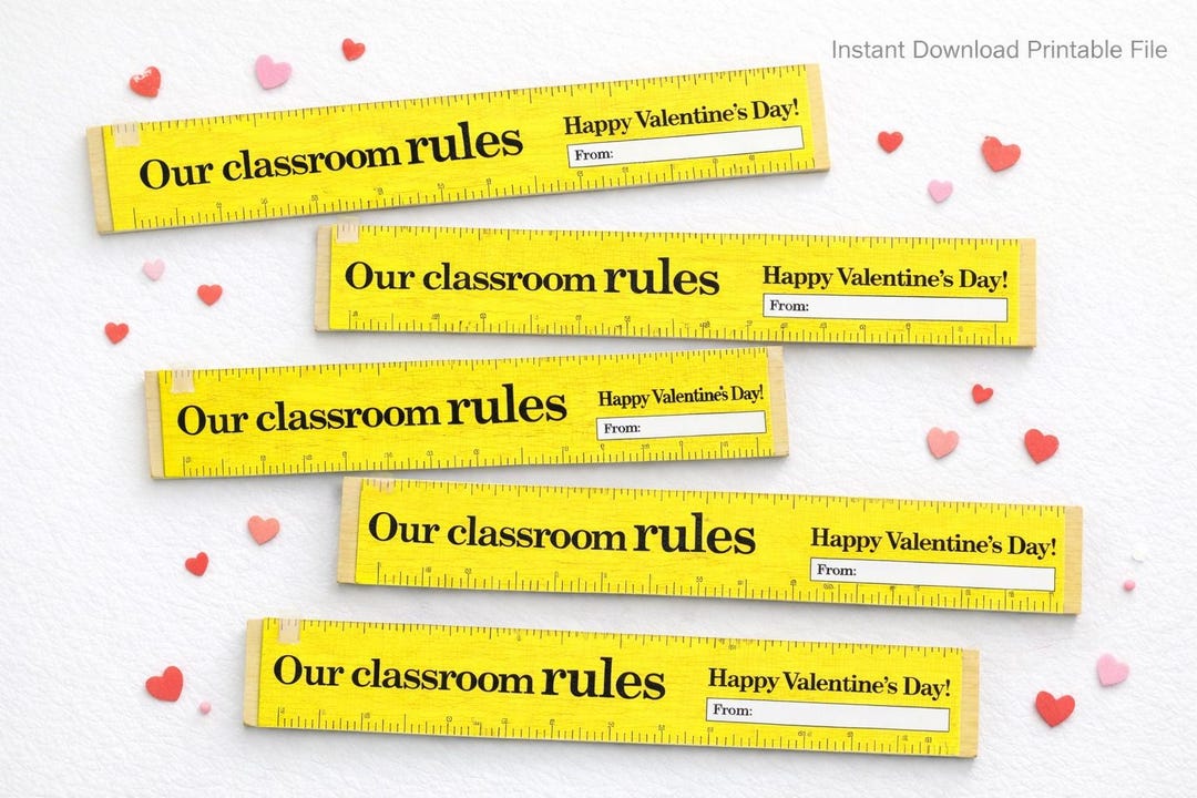 Our Classroom Rules Valentine Cards, Teacher to Student Printable Ruler ...