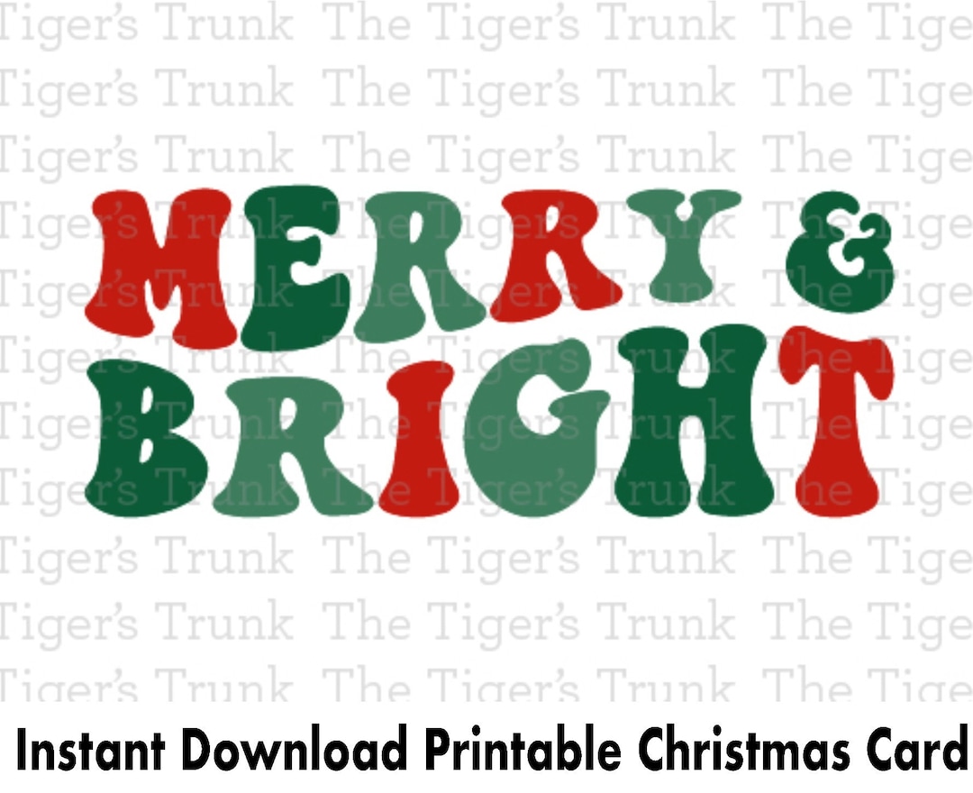 Merry and Bright Printable Christmas Card, Instant Digital Download ...