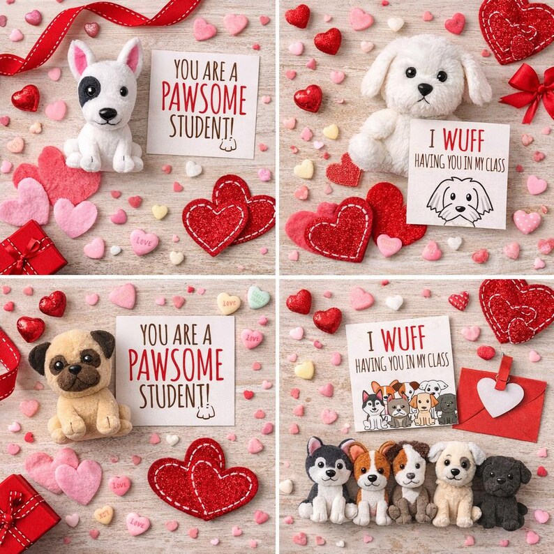 Pawsome Valentine Cards for Students, Dog Theme (printable PDF) - Etsy