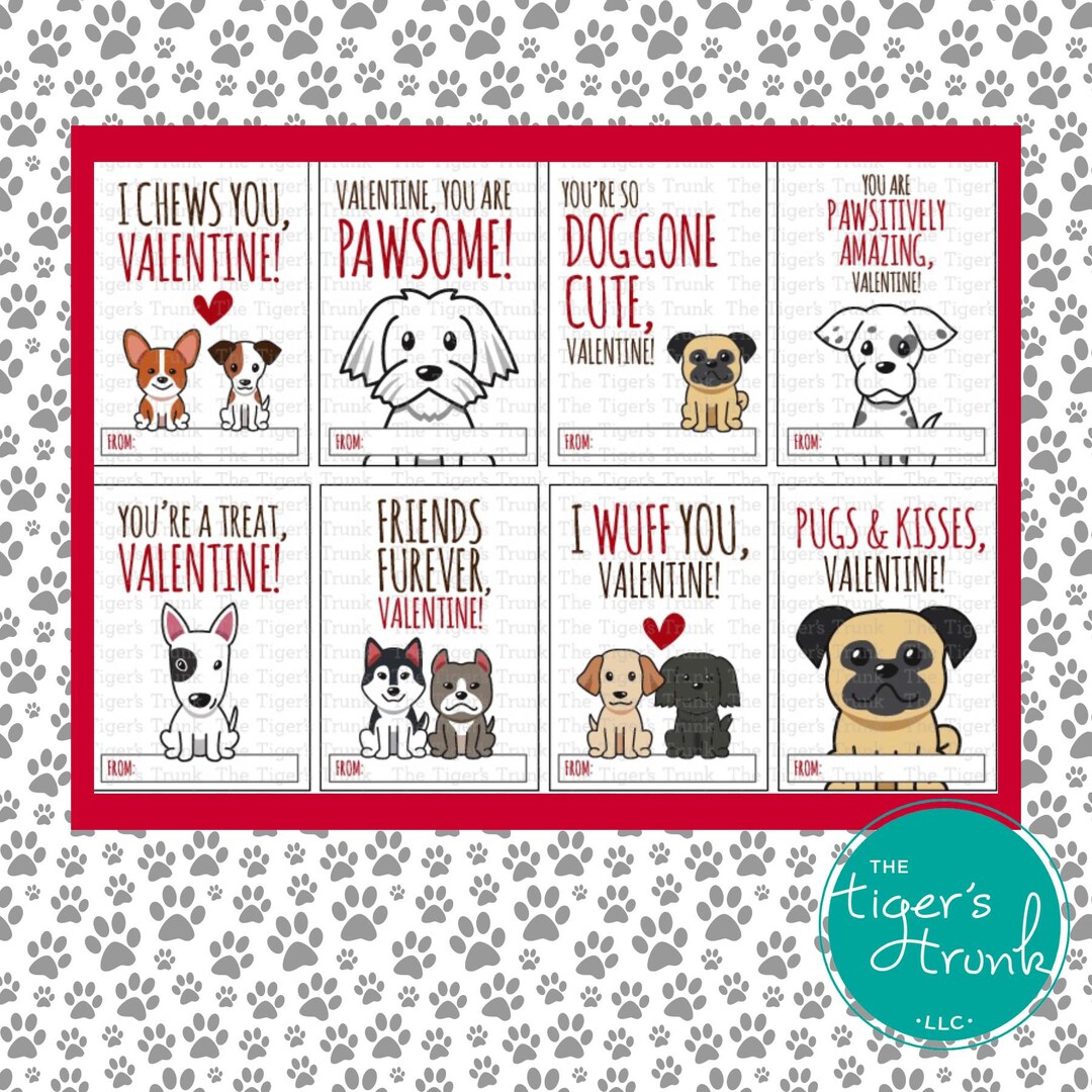 Puppy Valentines, Printable Valentine Cards for Kids, Printable ...