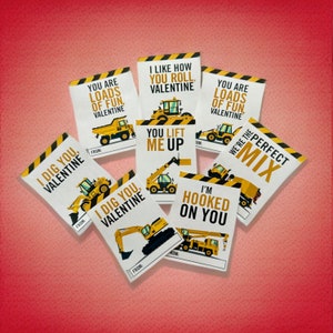Printed Valentines Day Cards for School, Construction Valentines for ...