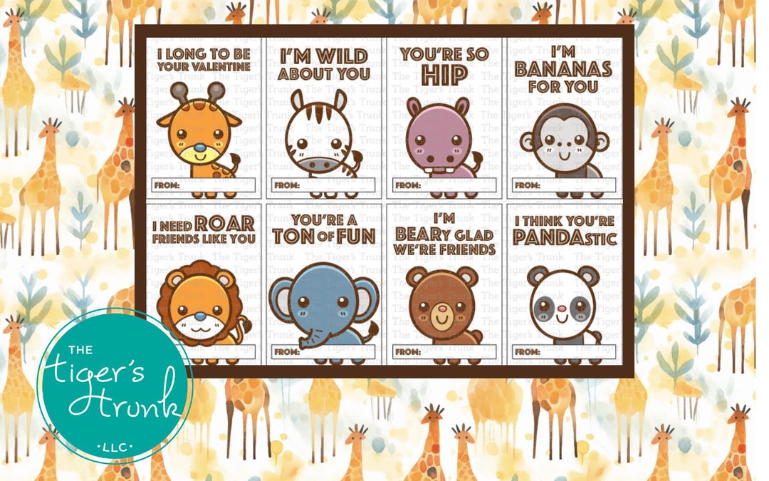 Printable Zoo Animal Valentine's Day Cards for School (digital Download ...