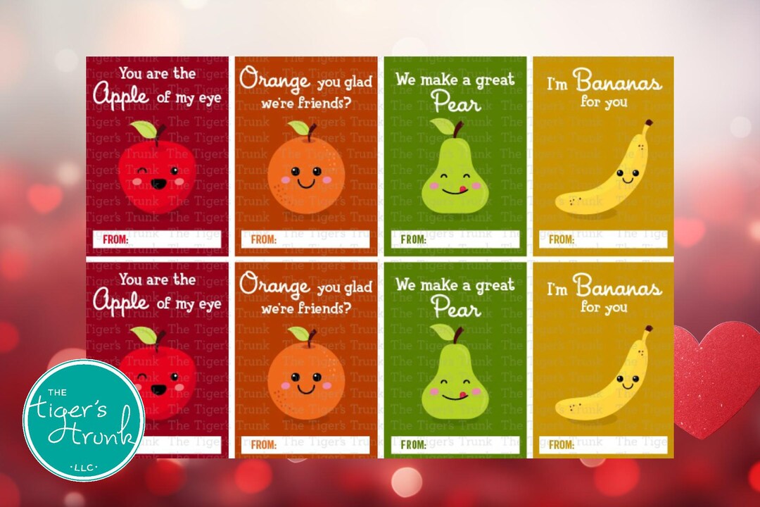 Printable Fruit Valentine Cards, Cute Food-themed Classroom Valentines ...