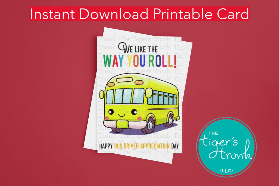 Printable Digital Card for Bus Driver Gift, Digital Download Card ...